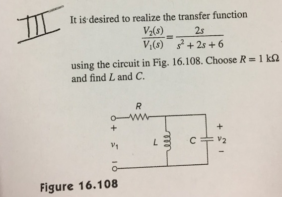 Solved It is desired to realize the transfer function | Chegg.com