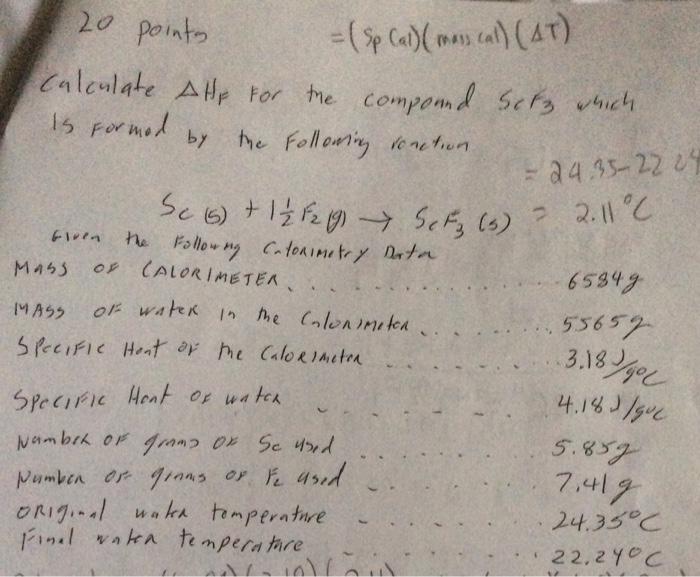 Solved Calculate delta H_F for the compound ScF_3 which is | Chegg.com
