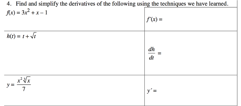 Solved Find and simplify the derivatives of the following | Chegg.com