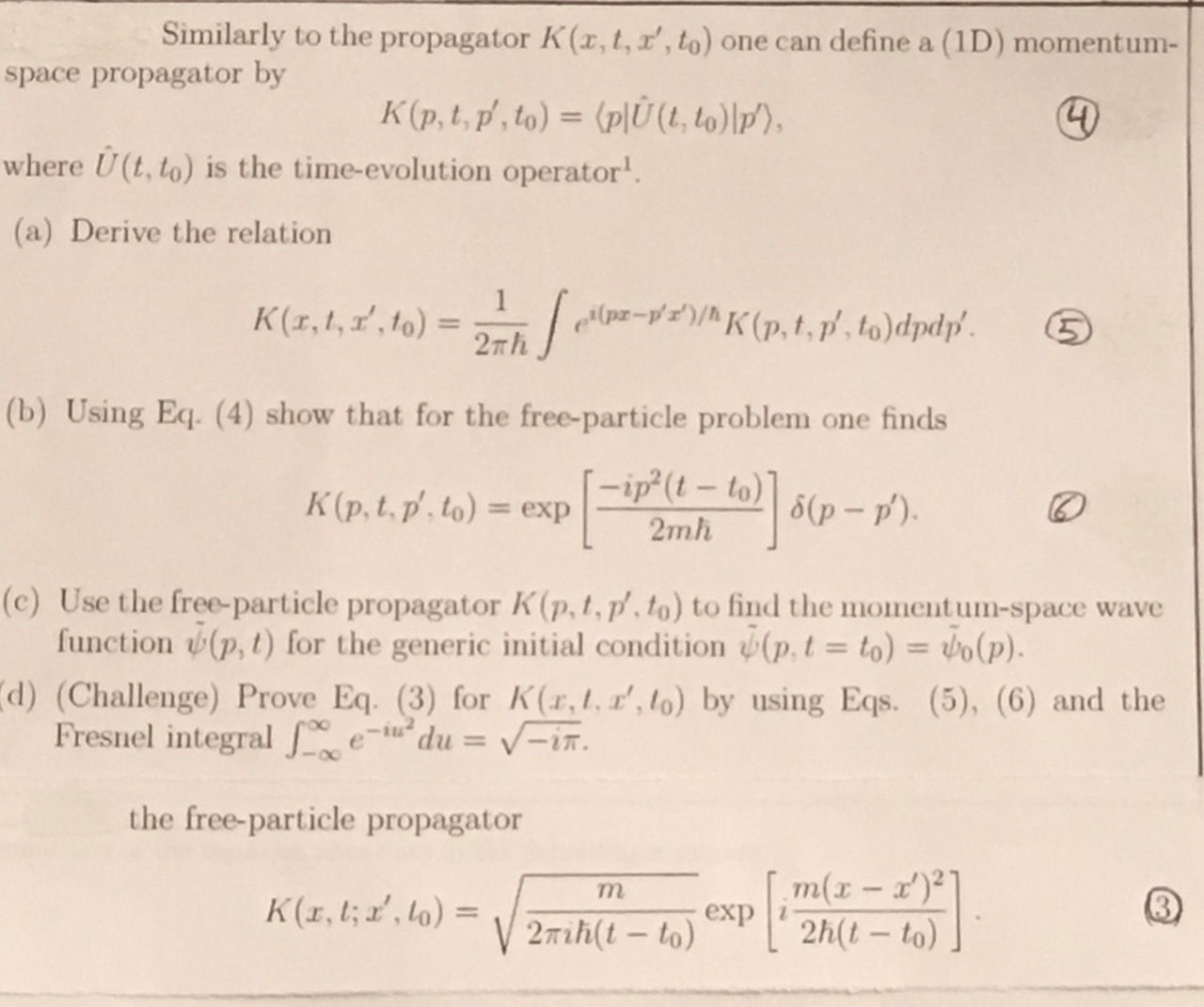 Similarly to the propagator K(x,t,x,t0) one can | Chegg.com