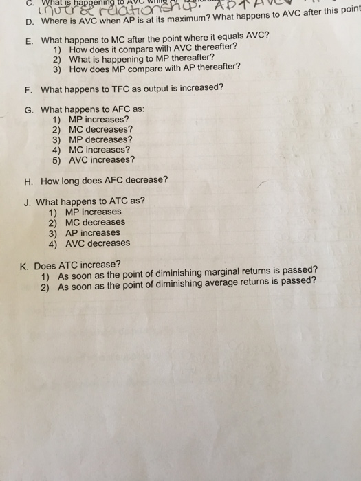 Solved C. What happening to A D. Where is AVC when AP is at | Chegg.com