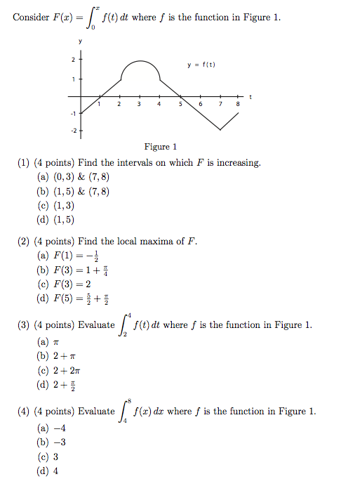Solved Consider F(x) = f (t) dt where f is the function in | Chegg.com