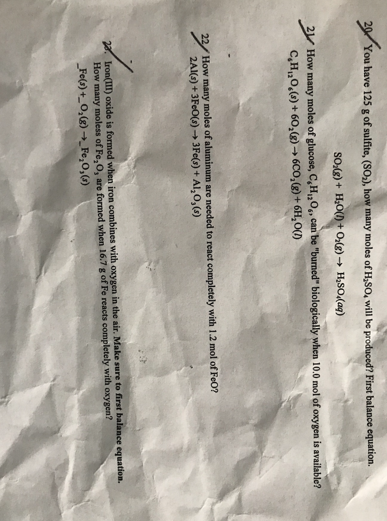 Solved 20 You have 125 g of sulfite, (SO2), how many moles | Chegg.com