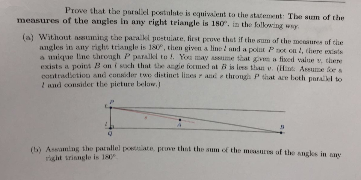 Solved Prove that the parallel postulate is equivalent to | Chegg.com