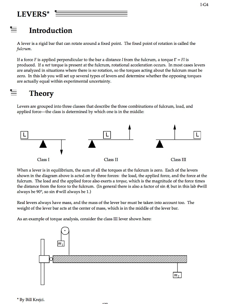 Solved Pre-Lab for LEVERS P201 I-G4 The lab has already | Chegg.com