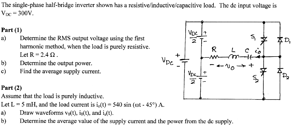 Solved The single-phase half-bridge inverter shown has a | Chegg.com