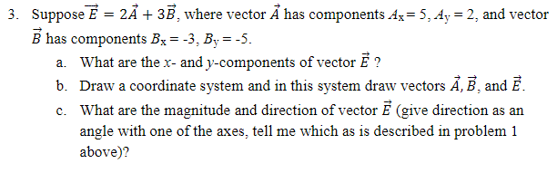 Solved 3. Suppose E = 2A + 3B, where vector A has components | Chegg.com