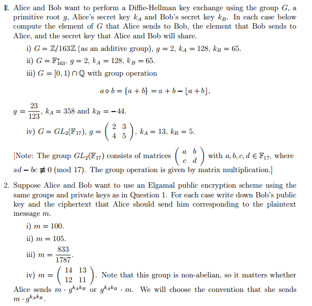 Algebraic Cryptography Diffie Hellman | Chegg.com