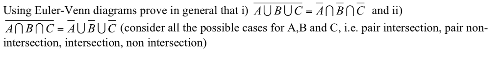 Solved Using Euler-Venn diagrams prove in general that i) | Chegg.com