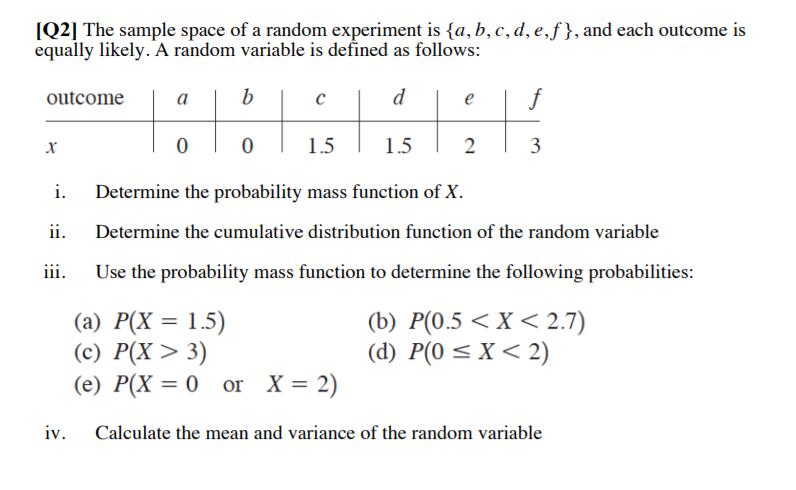Solved Q2] The sample space of a random experiment is ta, b, | Chegg.com
