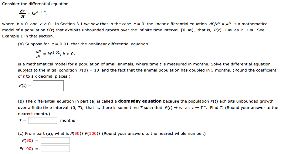 Solved Consider the differential equation dP 1 c kP. dt | Chegg.com