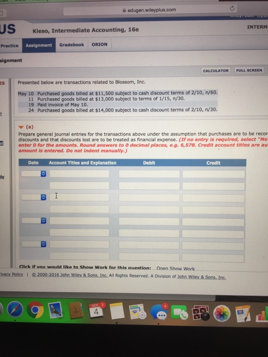 Solved Presented below are transactions related to Blossom, | Chegg.com