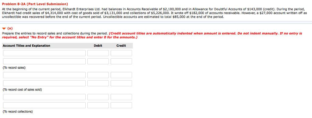 Solved Problem 8-2A (Part Level Submission) At the beginning | Chegg.com