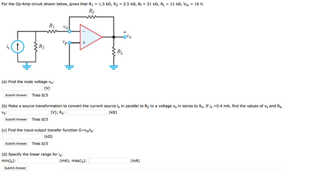 Solved For the Op-Amp circuit shown below, given that R1-1.5 | Chegg.com