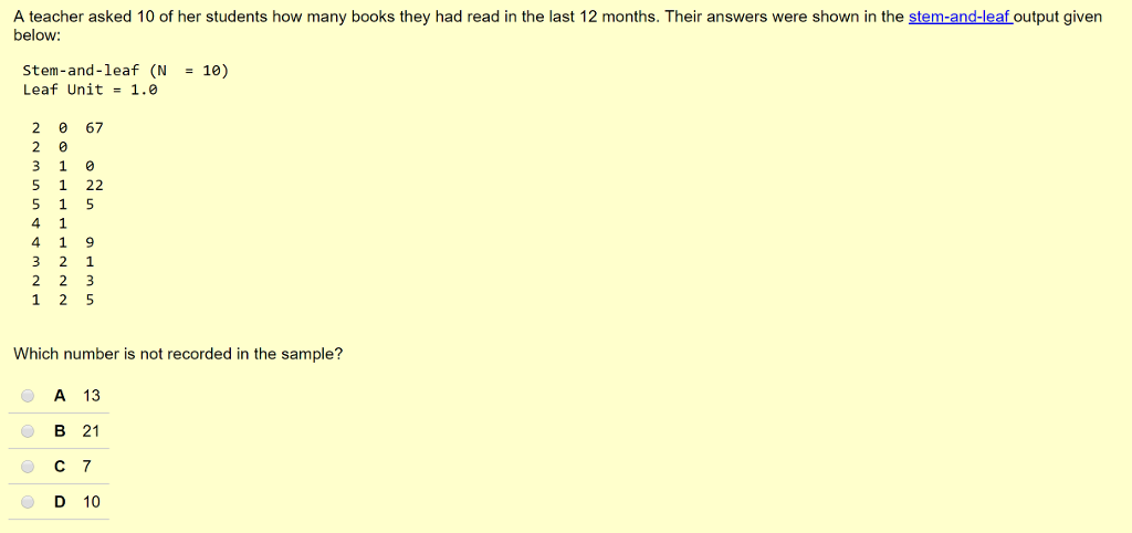 Solved A teacher asked 10 of her students how many books | Chegg.com