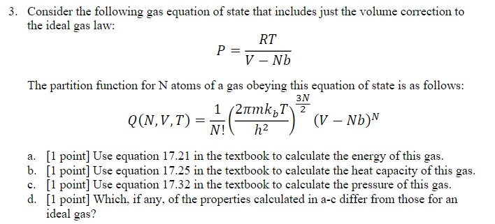Solved Consider the following gas equation of state that | Chegg.com