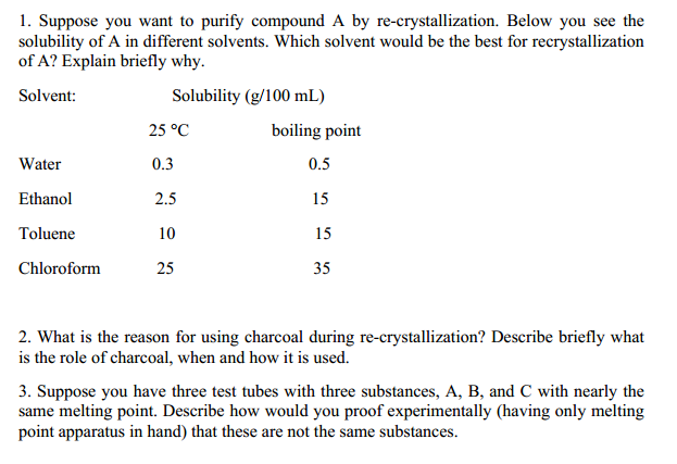 Solved 1. Suppose you want to purify compound A by | Chegg.com