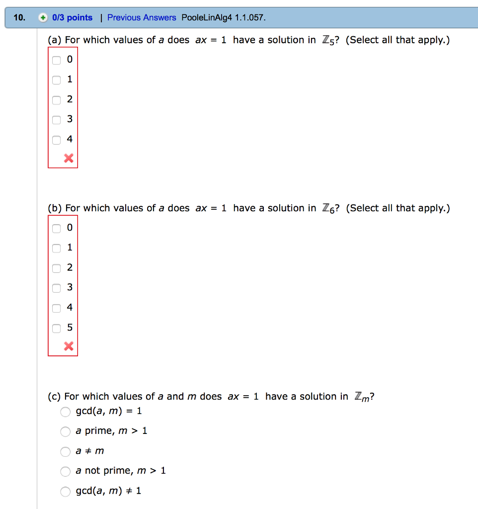 Solved 0. 0/3 points| Previous Answers PooleLinAlg4 1.1.0517 | Chegg.com