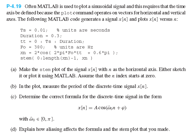Solved Often Matlab Is Used To Plot A Sinusoidal Signal And 