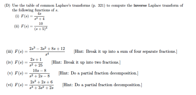Solved Use the table of common Laplace's transforms (p. 321) | Chegg.com