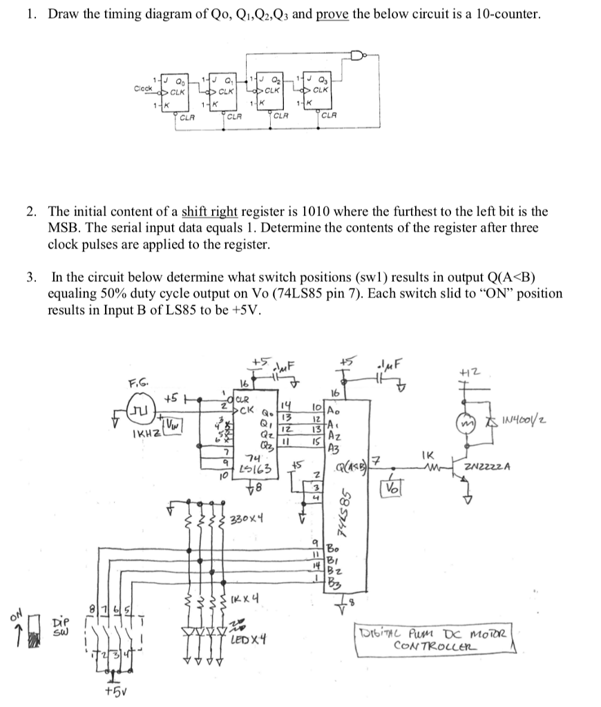 Solved 1. Draw the timing diagram of Qo, Qi,Q2,Q3 and prove | Chegg.com