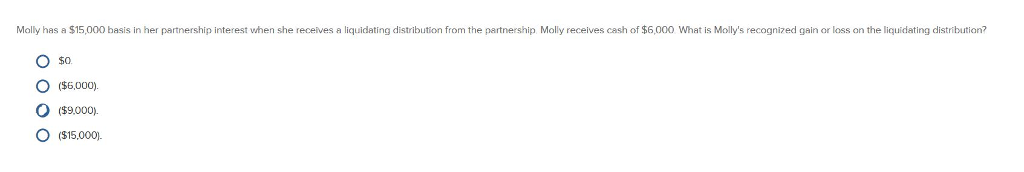 Solved Molly has a $15,000 basis in her partnership interest | Chegg.com