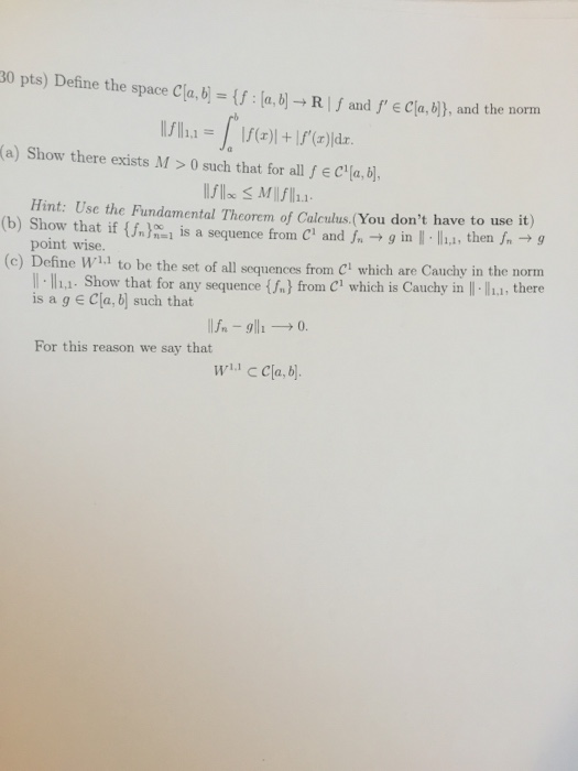 Solved Define the space C[a, b] = {f: [a. b] rightarrow R | | Chegg.com