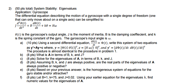 Solved System Stability: Eigenvalues Application: Gyroscope | Chegg.com