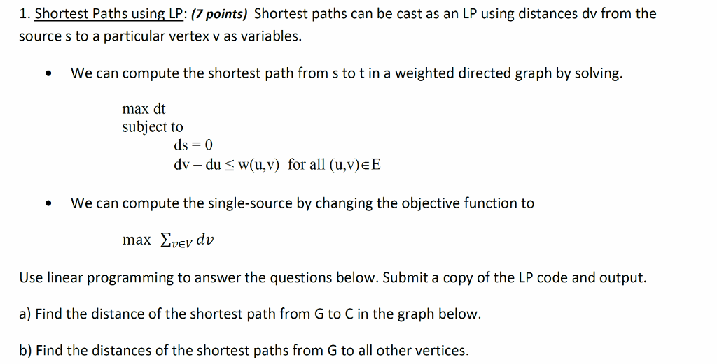 Solved 1 Shortest Paths Using Lp 7 Points Shortest Paths