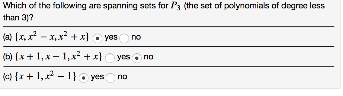 Solved Which of the following are spanning sets for P_3 (the | Chegg.com