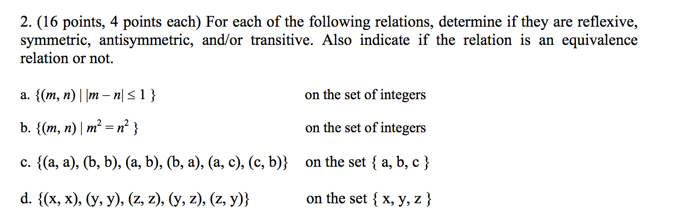 Solved For each of the following relations, determine if | Chegg.com