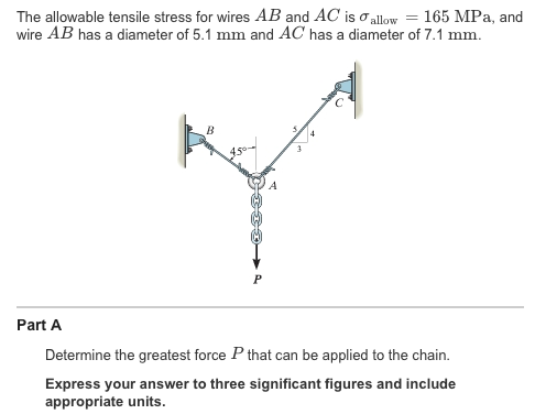 Solved The allowable tensile stress for wires AB and AC is | Chegg.com