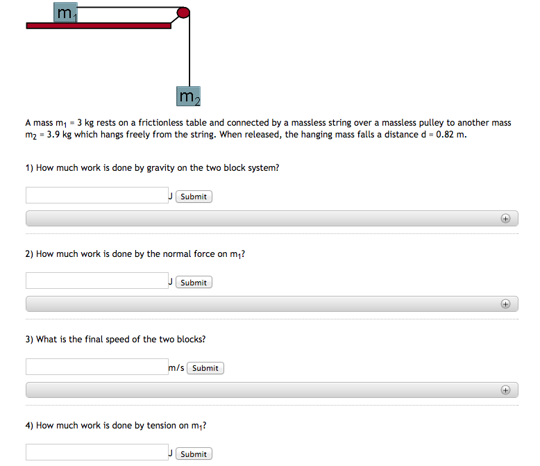 Solved A mass m1 = 3 kg rests on a frictionless table and | Chegg.com