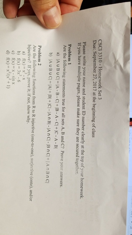 Solved Csci 3310 Homework Set 3 Due September 27 2017 At