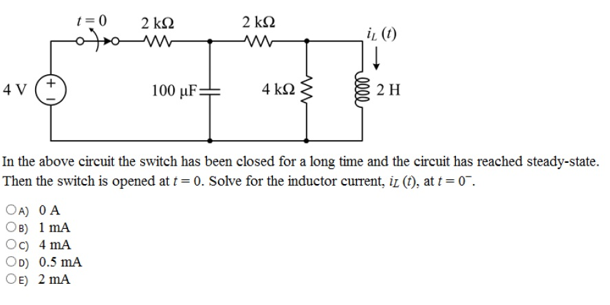 Solved In the above circuit the switch has been closed for | Chegg.com