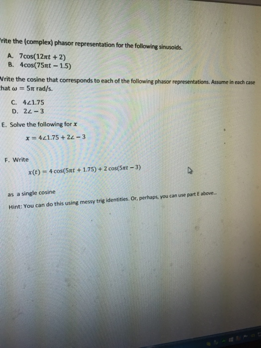 Solved Write the (complex) pharos representation for the | Chegg.com