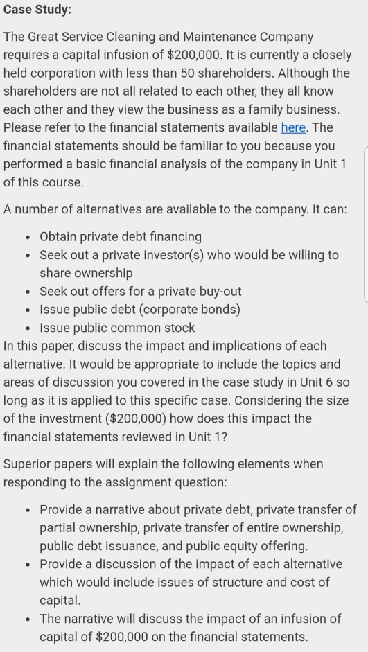 Case Study The Great Service Cleaning and Maintenance | Chegg.com