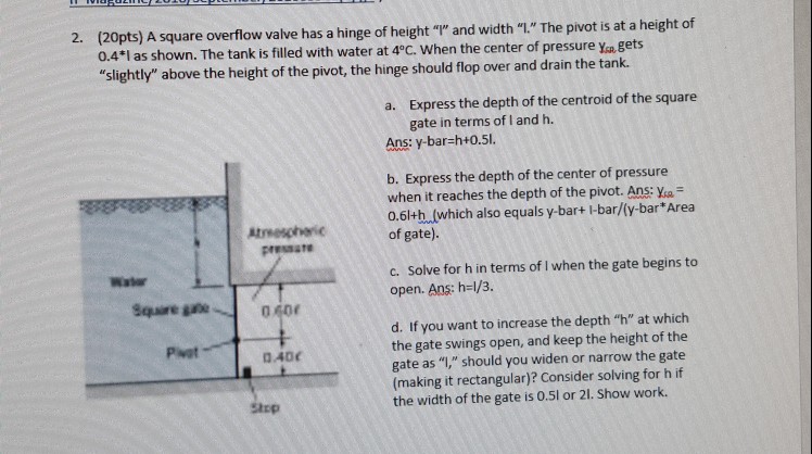 Solved 2. (20pts) A square overflow valve has a hinge of | Chegg.com