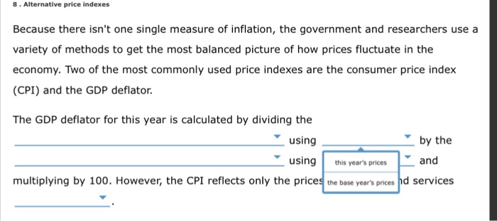 Solved 8. Alternative price indexes Because there isn't one | Chegg.com
