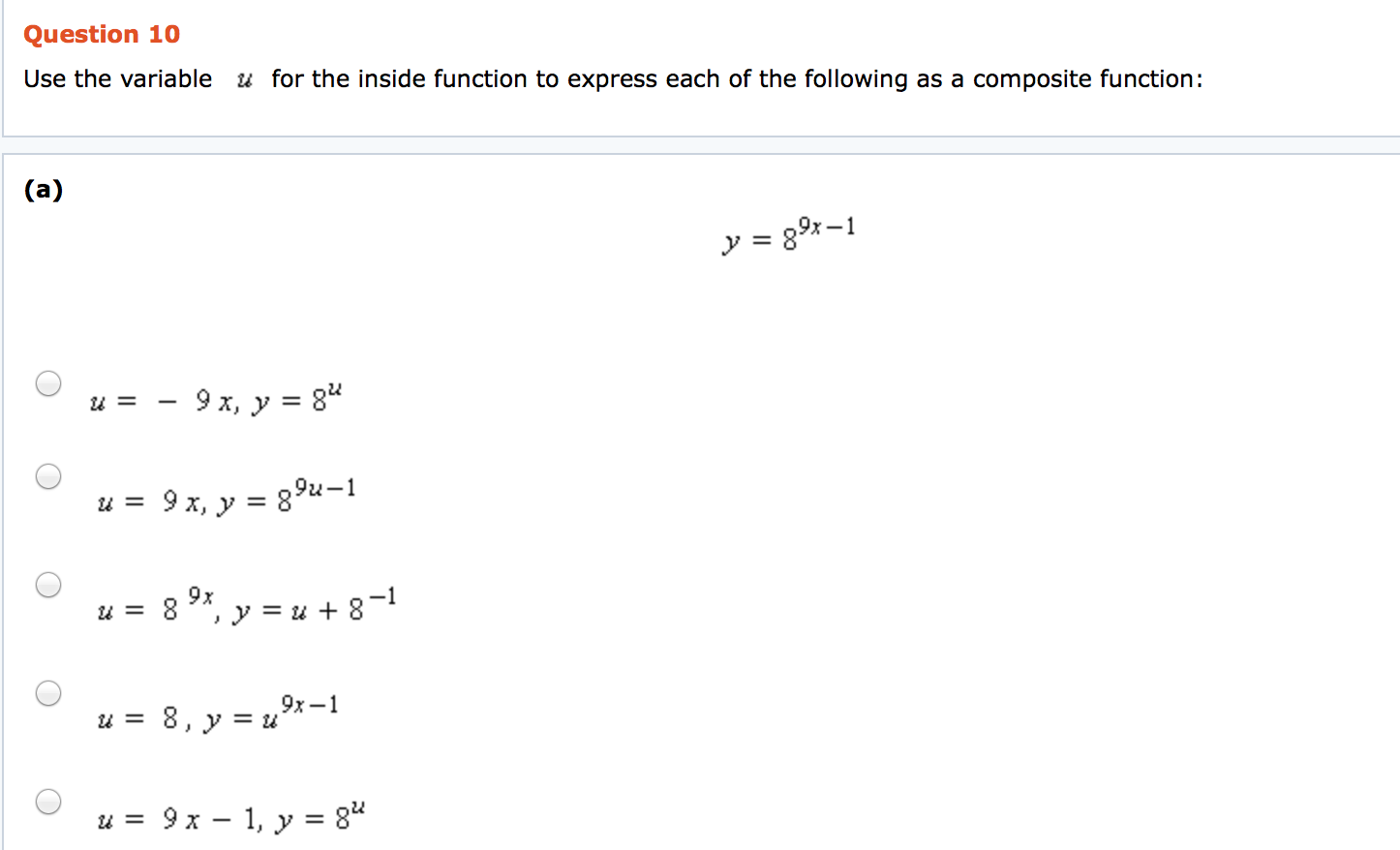 Solved Question 10 Use The Variable For The Inside Function 