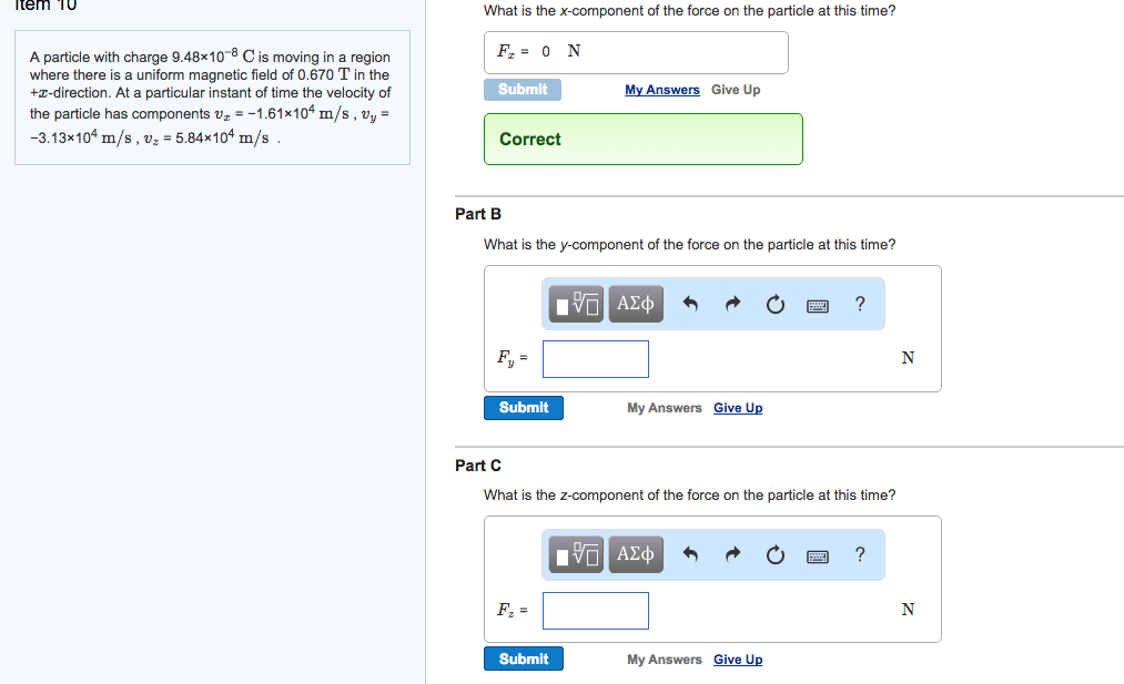Solved A particle with charge 9.48 times 10^-8 C is moving | Chegg.com