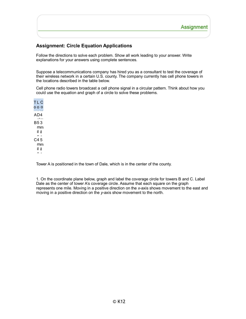 Solved Assignment Assignment: Circle Equation Applications | Chegg.com