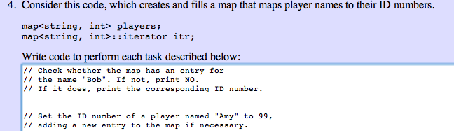 Consider this code, which creates and fills a map | Chegg.com