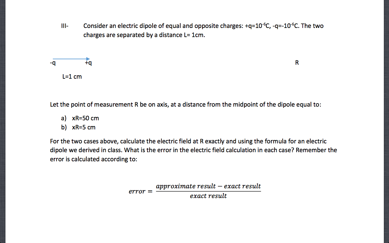 Solved III- Consider an electric dipole of equal and | Chegg.com