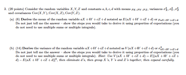Solved Consider the random variables X, Y, Z and constants | Chegg.com