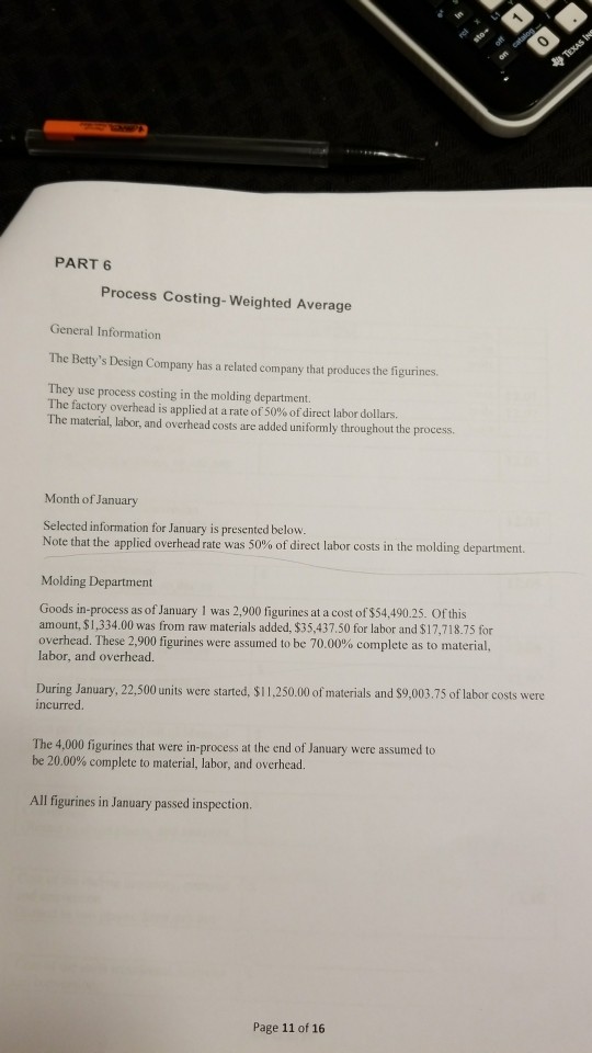 Solved PART 6 Process Costing-Weighted Average General | Chegg.com