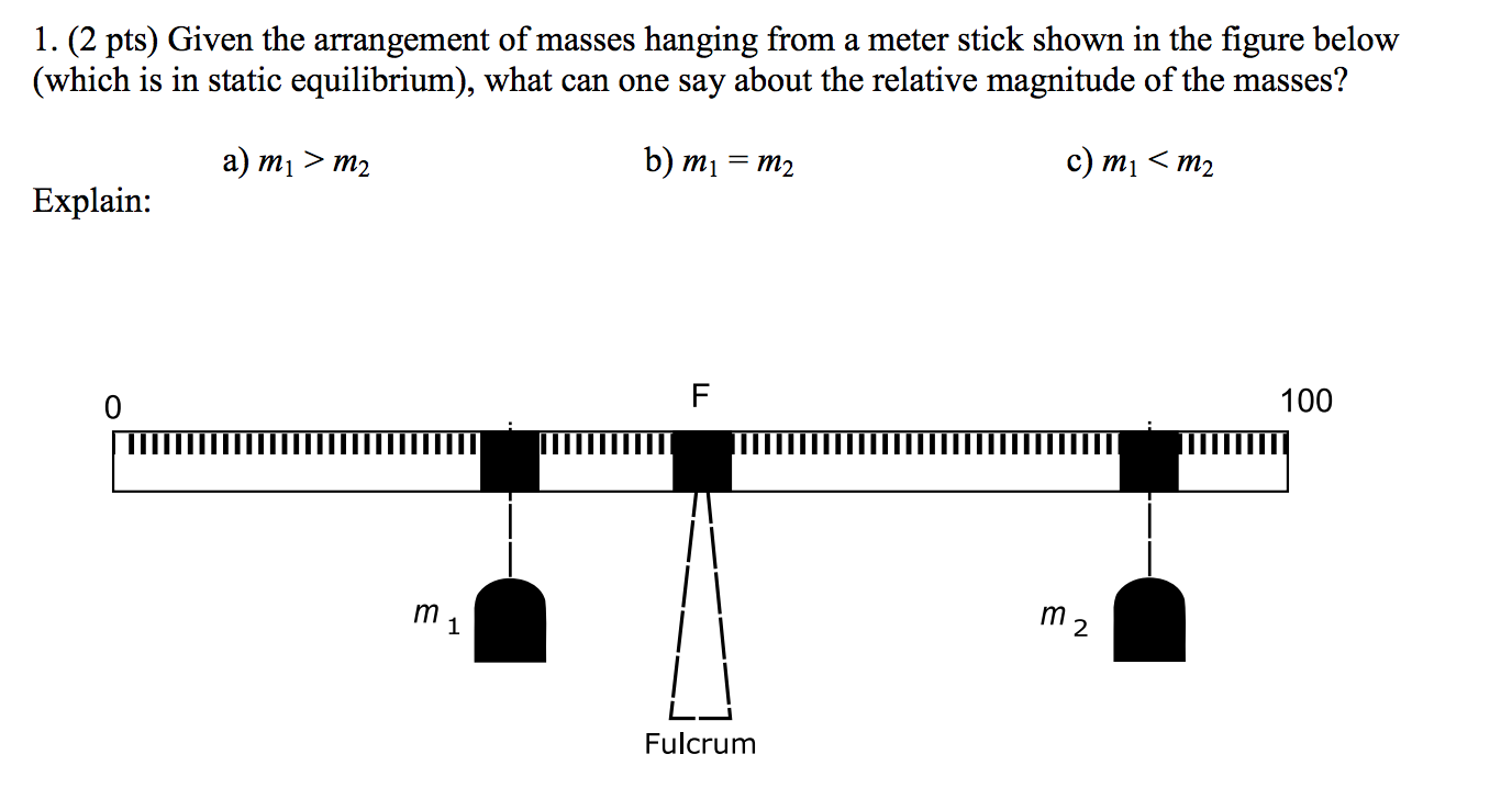Solved 1. (2 pts) Given the arrangement of masses hanging | Chegg.com