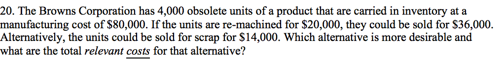 Solved 20. The Browns Corporation has 4,000 obsolete units | Chegg.com