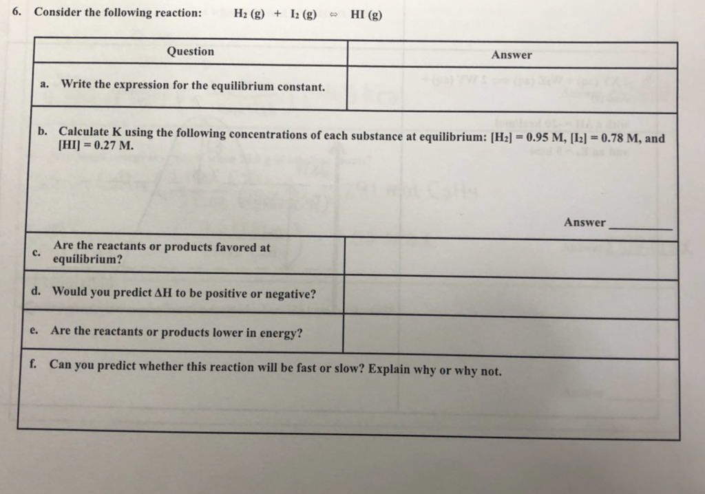 Solved 6. Consider the following reaction: H2 (g) 12 (g) HI | Chegg.com