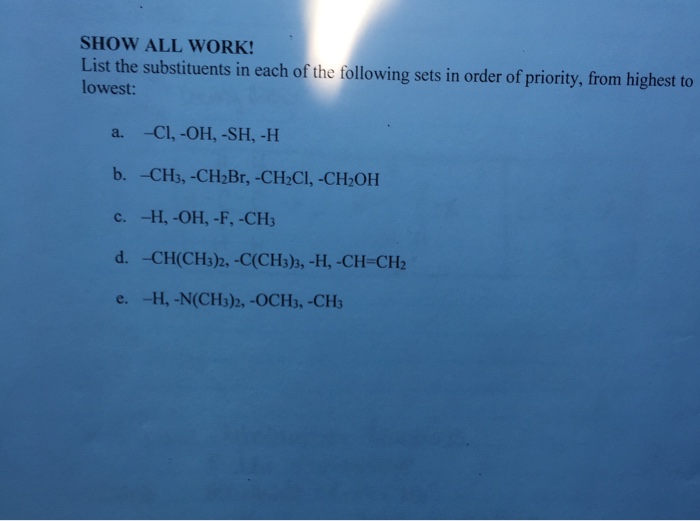 List the substituents in each of the following sets | Chegg.com